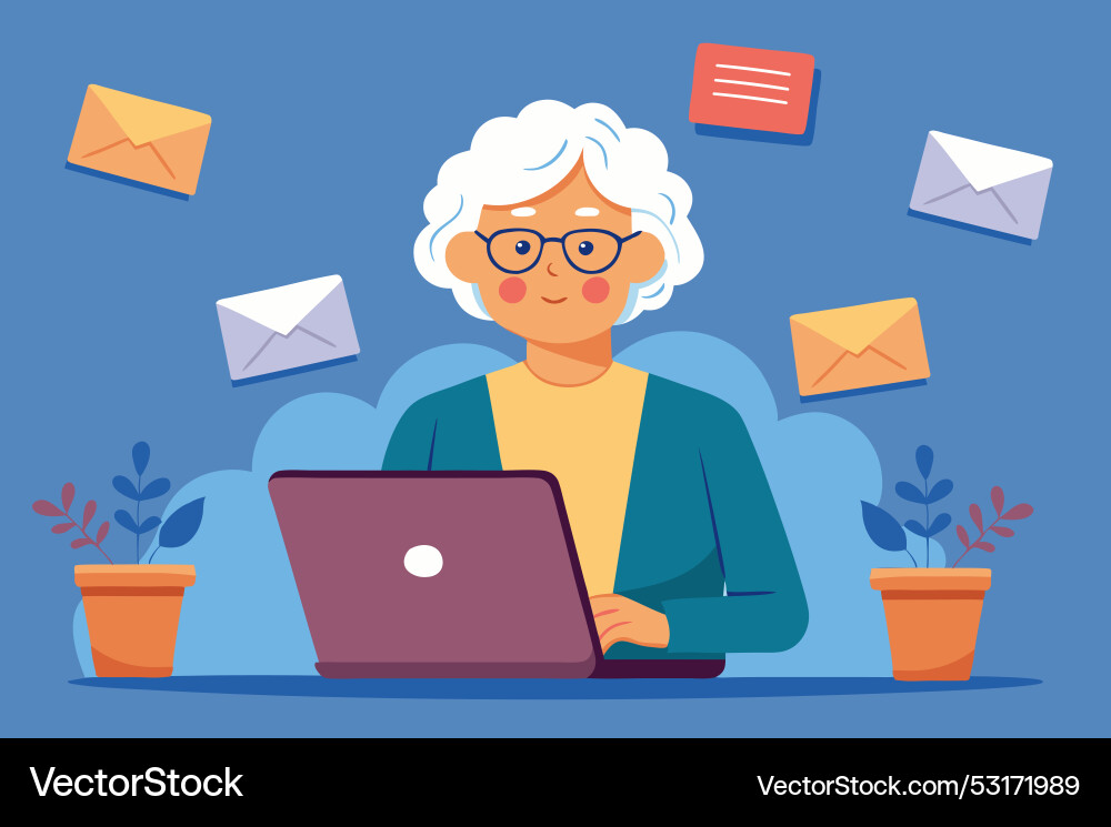 Grandma with laptop Royalty Free Vector Image - VectorStock