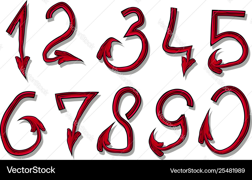 Hand drawn design font red devil numbers Vector Image