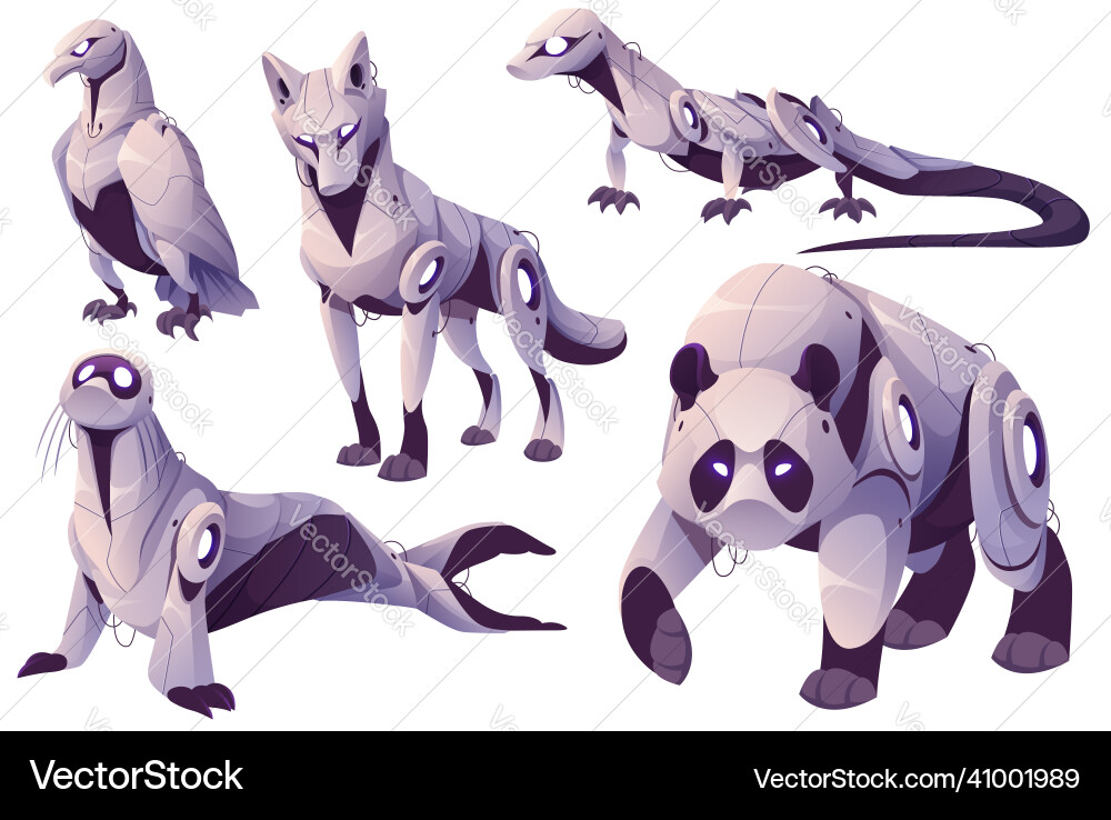 Mechanical animals eagle panda dog seal robots Vector Image