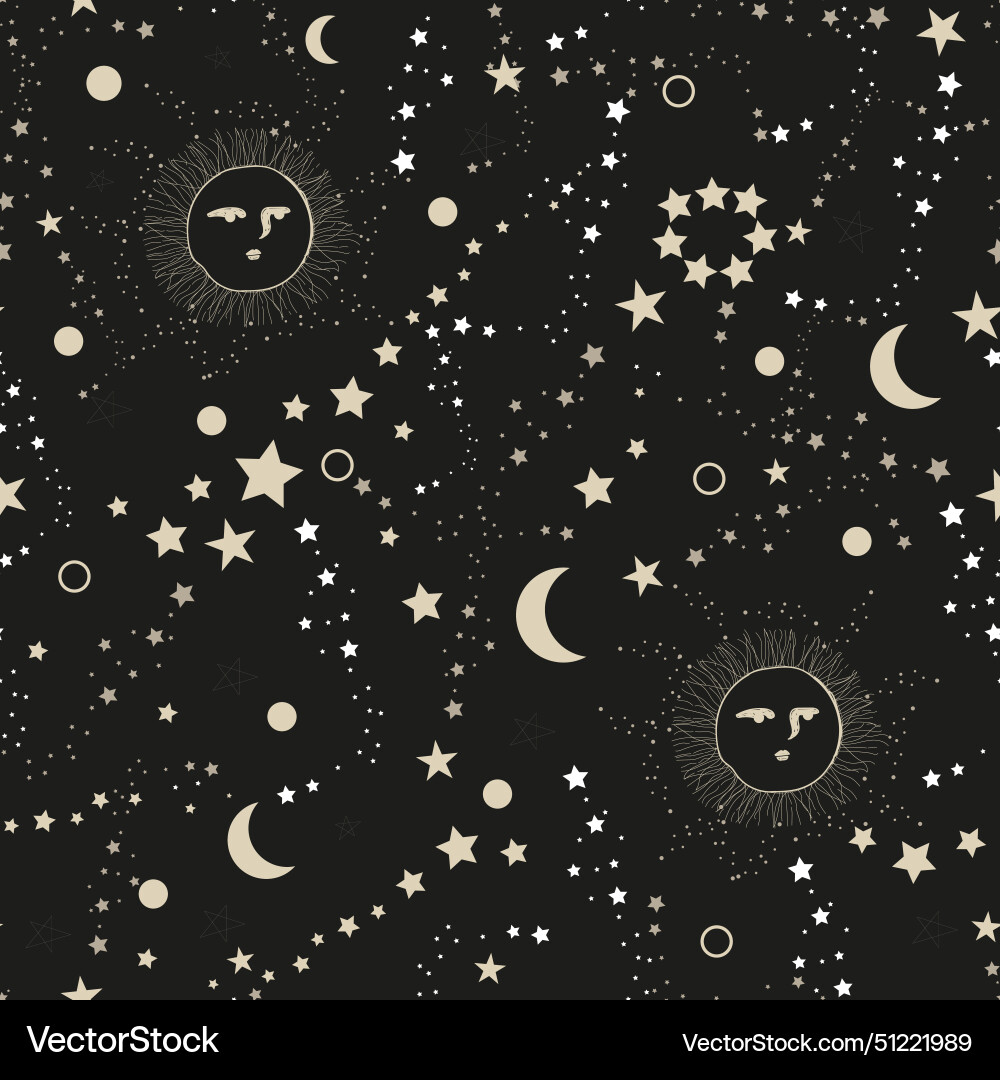 Sun moon and stars seamless fabric design pattern Vector Image