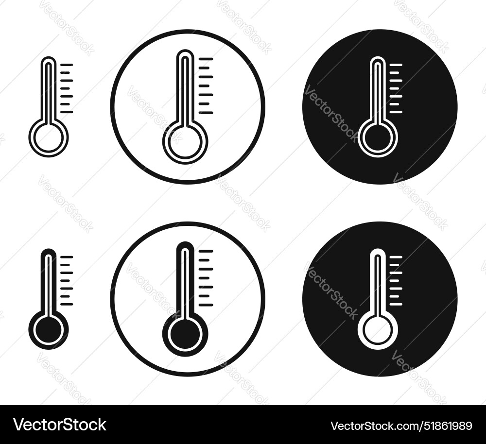 Temperature icon set in black and white outlines Vector Image