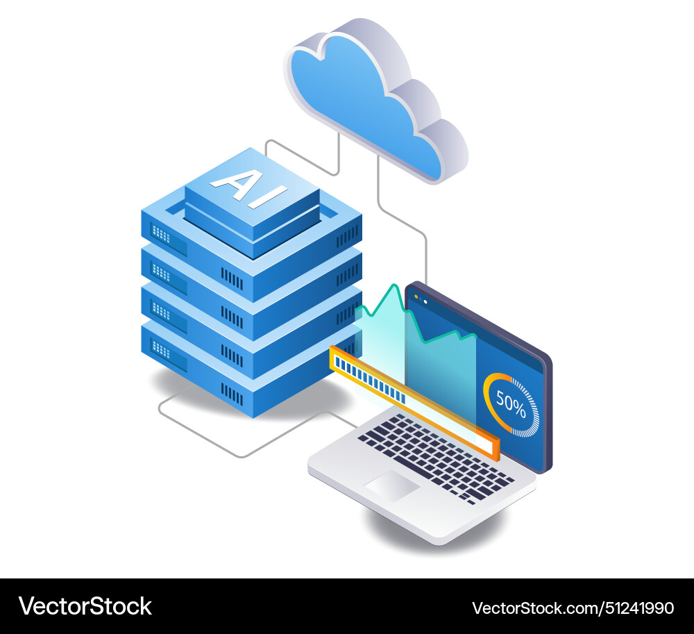 Ai cloud server analyst infographic 3d flat Vector Image
