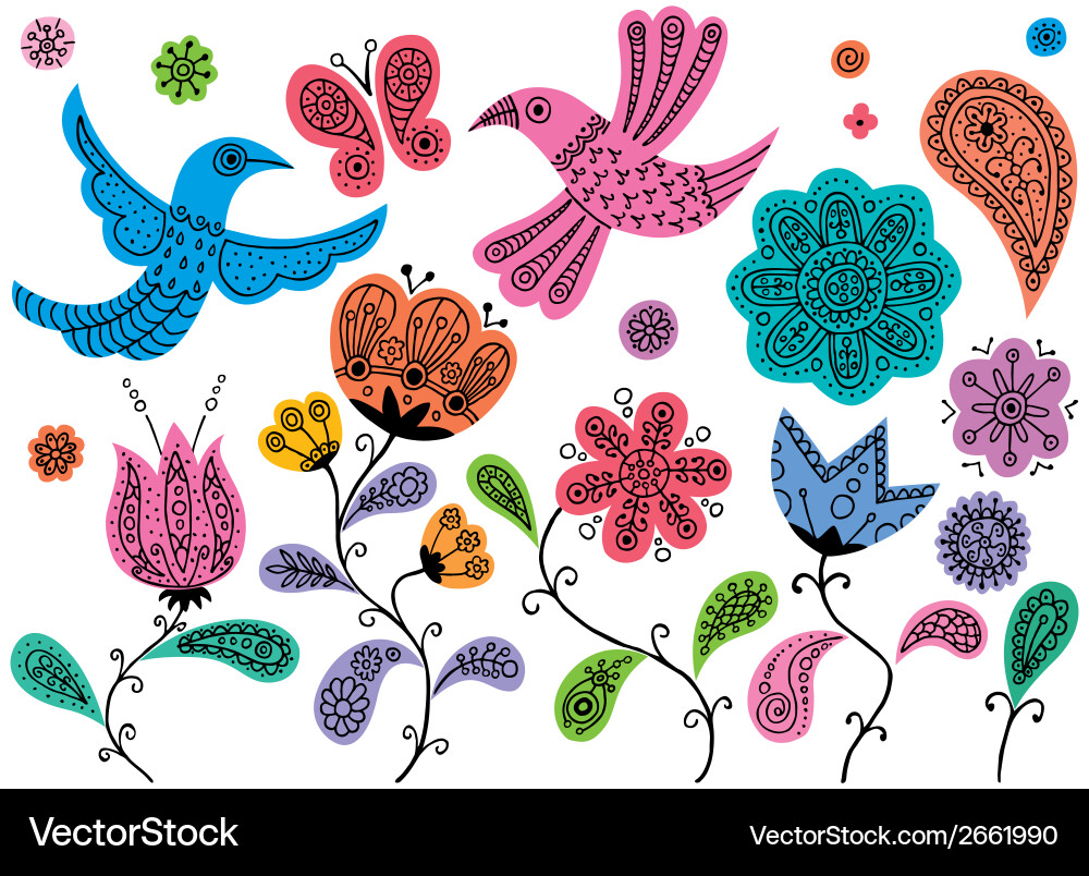 Floral doodles Royalty Free Vector Image - VectorStock