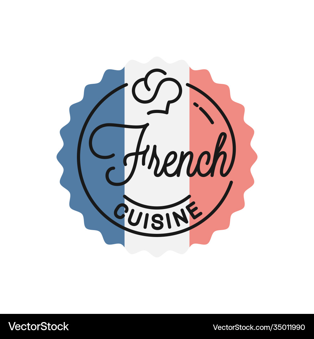 French cuisine logo round linear flag Royalty Free Vector