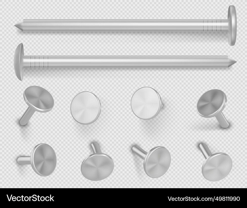 Nails hammered into wall steel or silver pin Vector Image