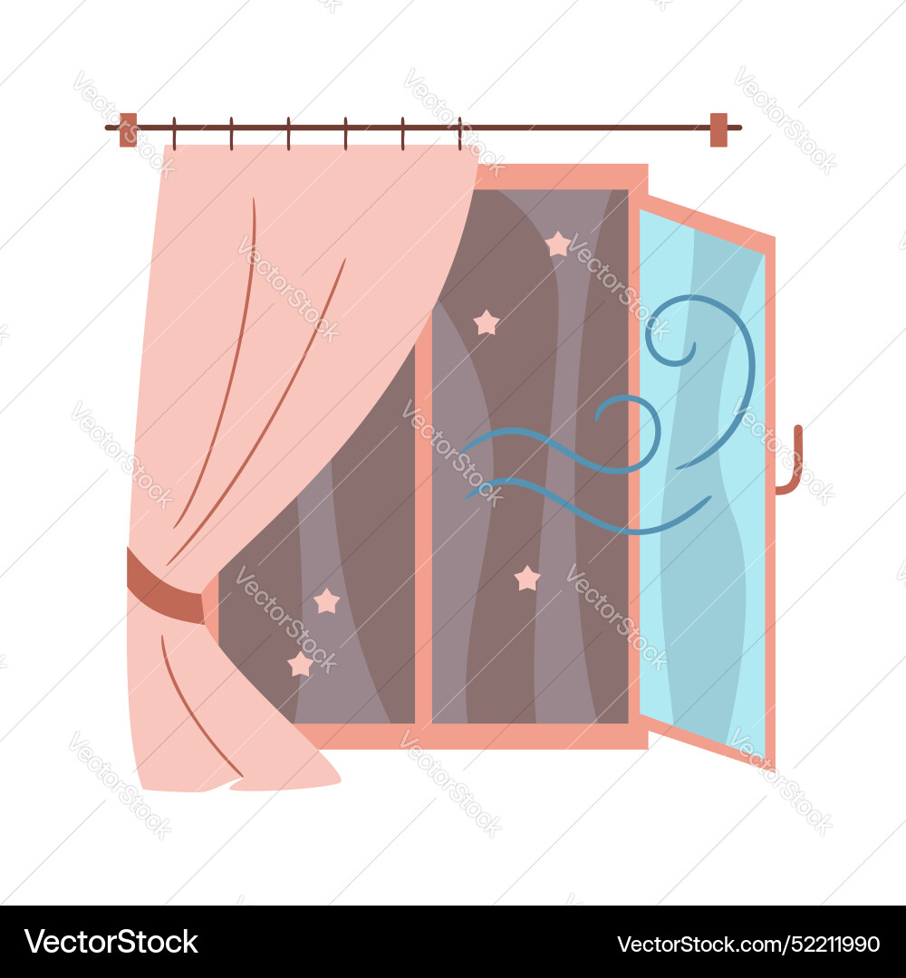 Open window with curtains fresh air concept Vector Image