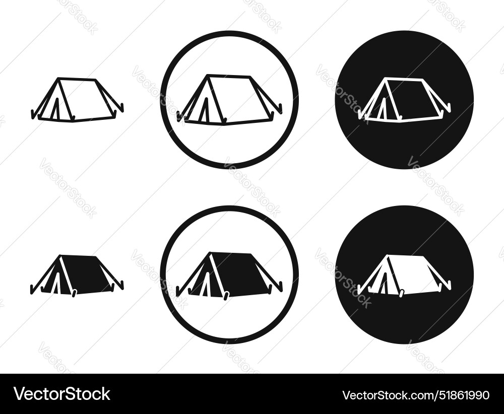 Tent icon set in black and white outlines Vector Image