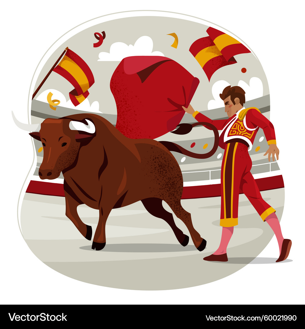 Vibrant flat hand drawn bullfighting and Vector Image