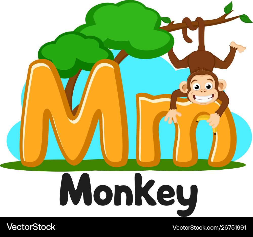 Alphabet with animals letter m monkey Royalty Free Vector