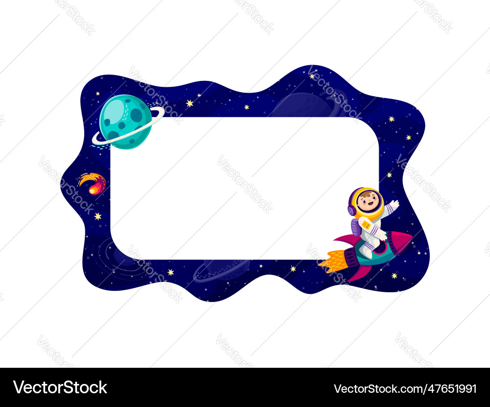 Border frame with space landscape and spaceman Vector Image