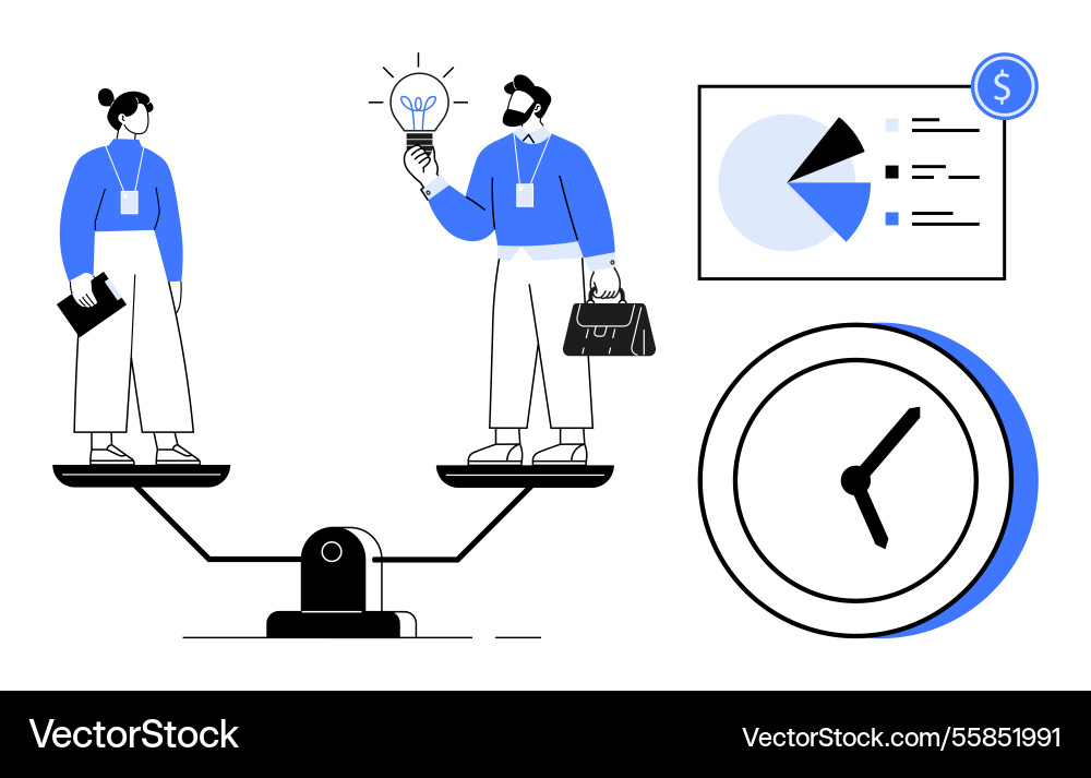 Business professionals balancing ideas and time Vector Image