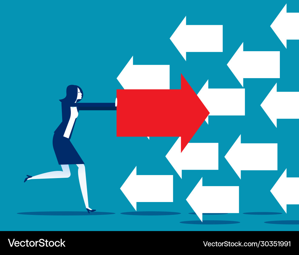 Businessman pushing arrow in opposite Royalty Free Vector
