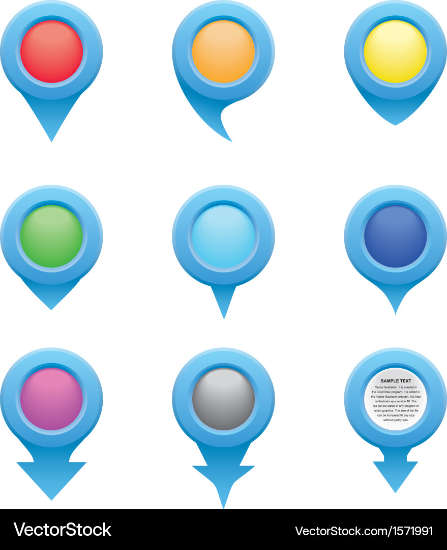 Set of blue circle pointers in the colors r Vector Image