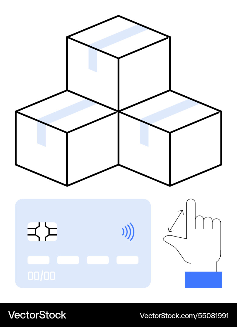 Stack of boxes payment card and hand gesture Vector Image