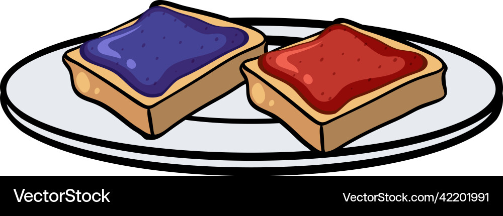 Two toasts with jam on the plate Royalty Free Vector Image