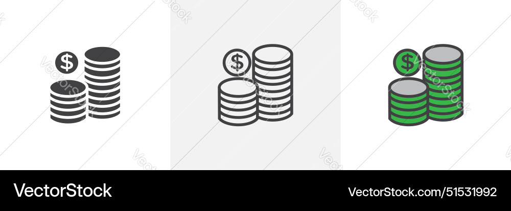 Coins icon set dollar money stack symbol Vector Image