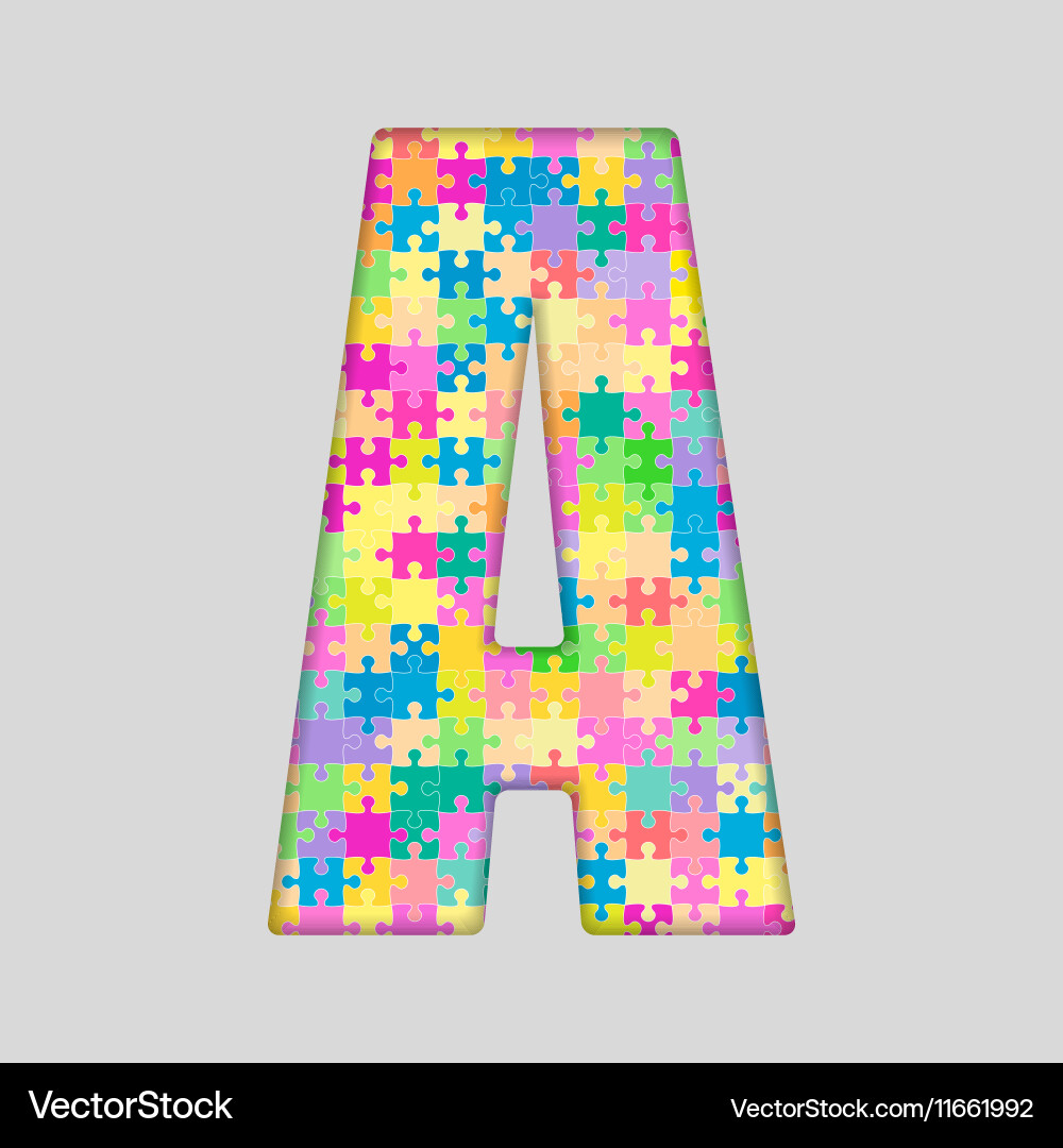 Color piece puzzle jigsaw letter Royalty Free Vector Image