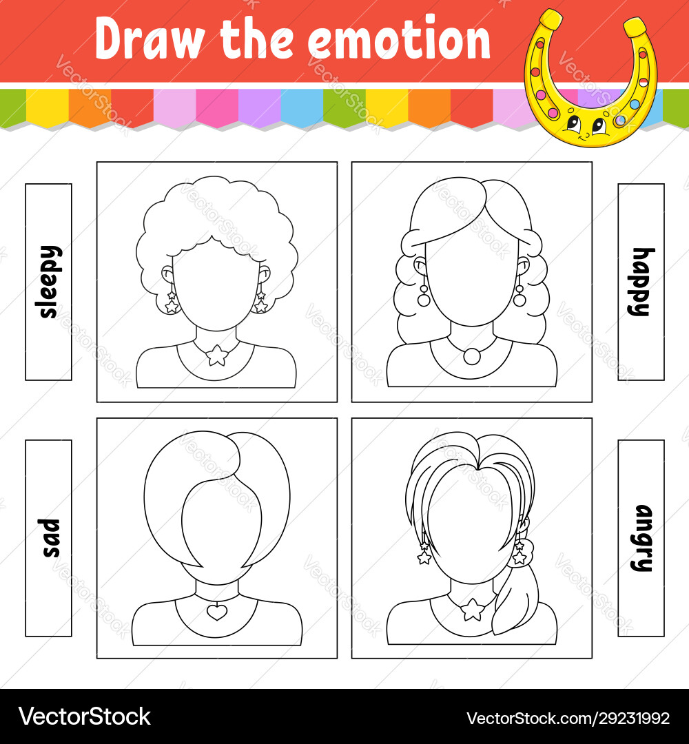 Draw emotion worksheet complete face Royalty Free Vector