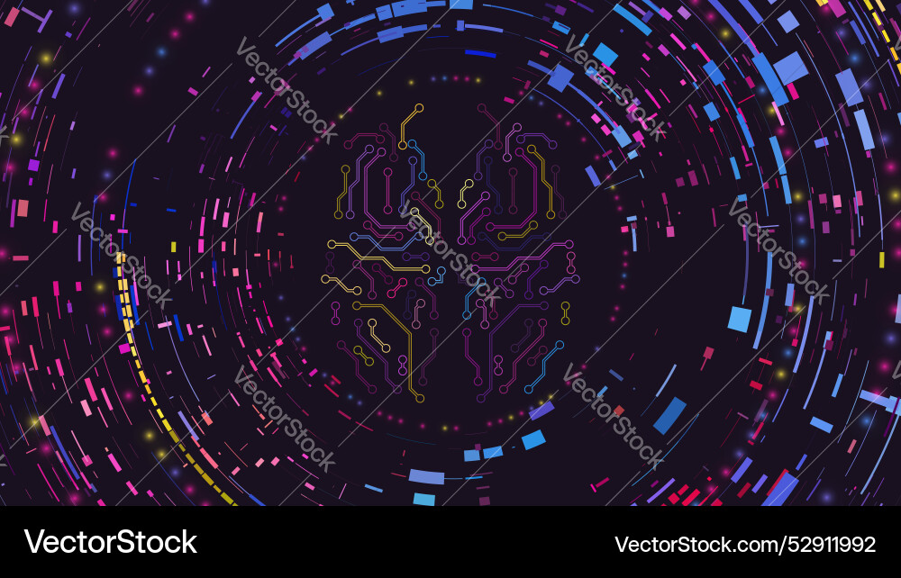 Human brain technology background neon colors Vector Image
