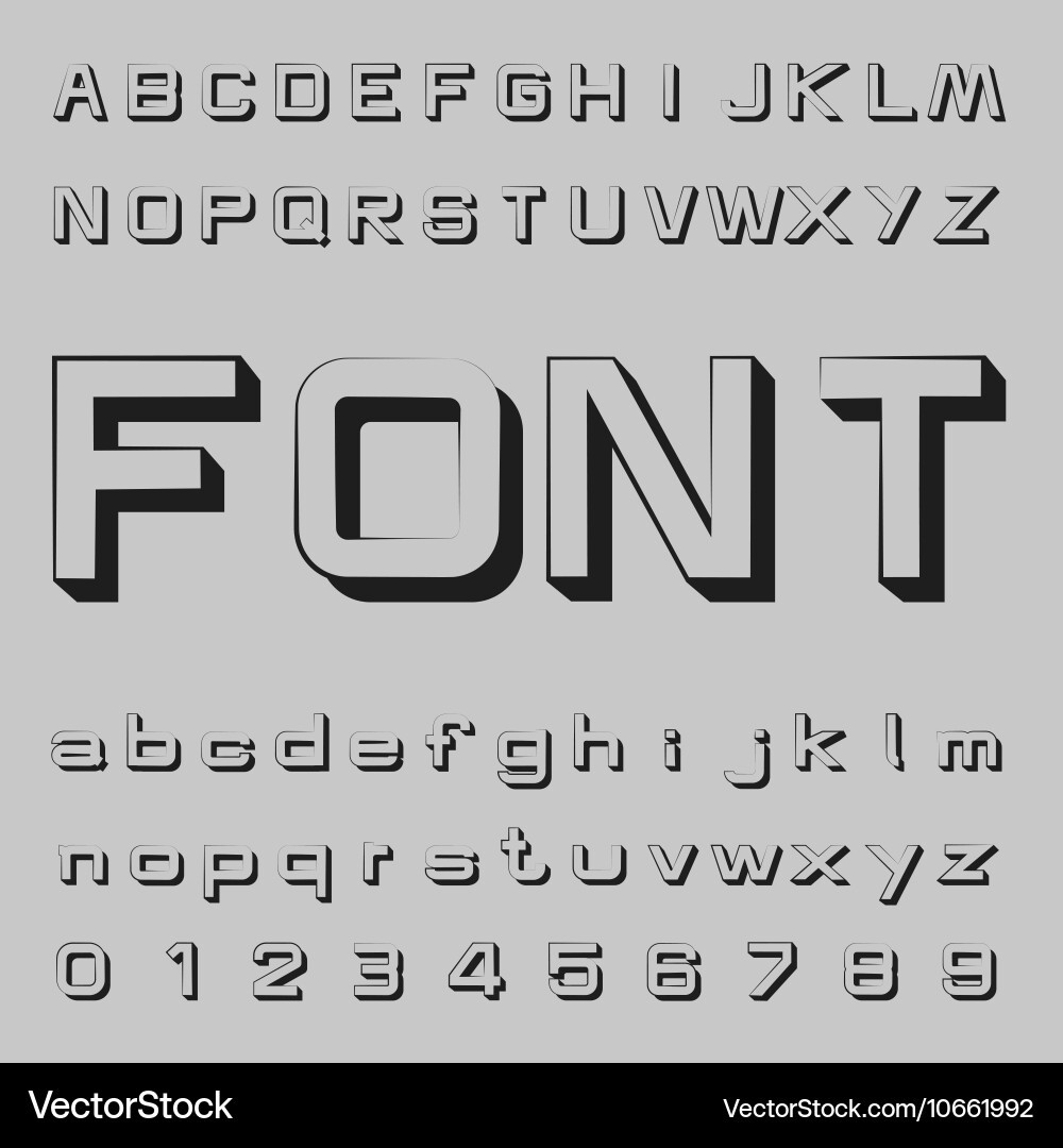 Shadow alphabet font type letters and numbers Vector Image