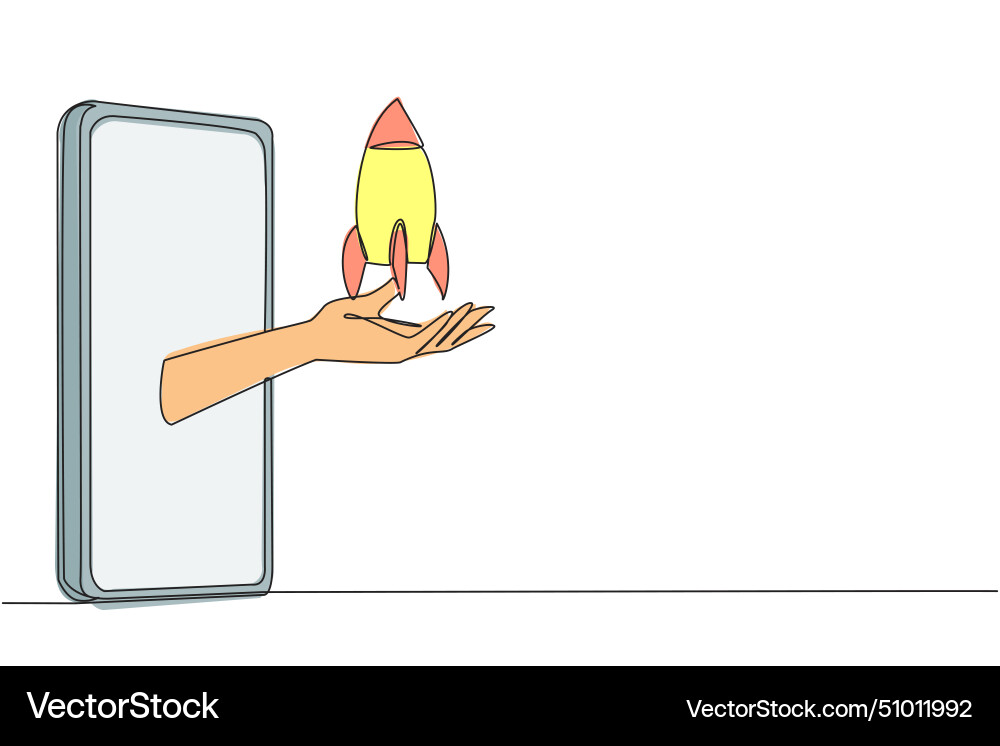 Single one line drawing the hand comes out from Vector Image