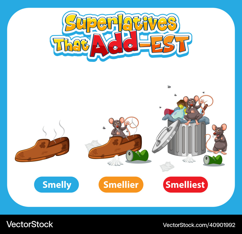 Superlatives adjectives for word smelly Royalty Free Vector