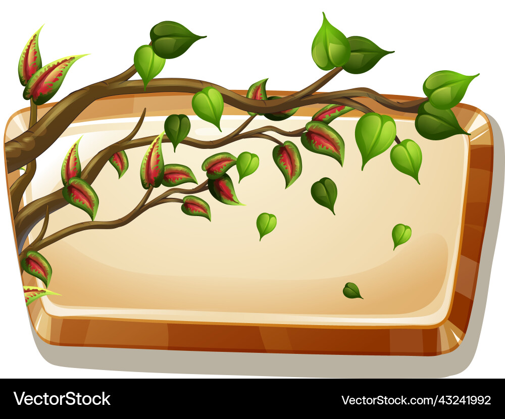 Wooden board template with tree branch Royalty Free Vector