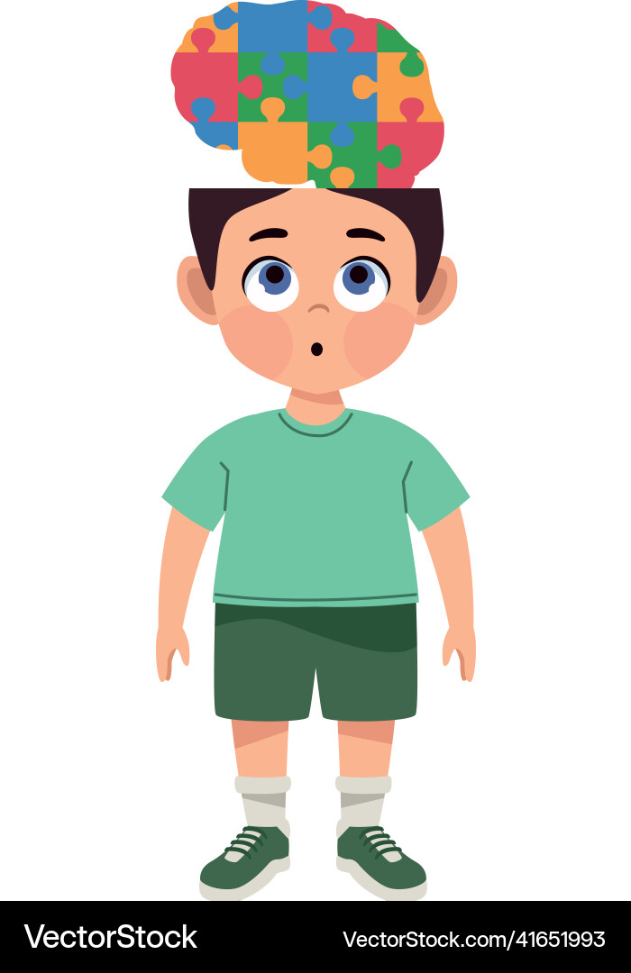 Autistic boy with brain puzzle Royalty Free Vector Image