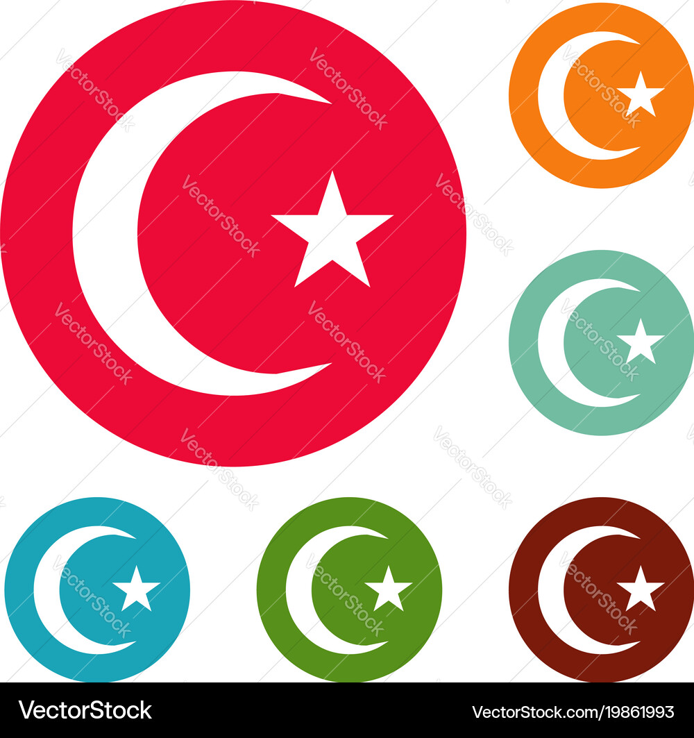Islamic crescent moon icons circle set Royalty Free Vector