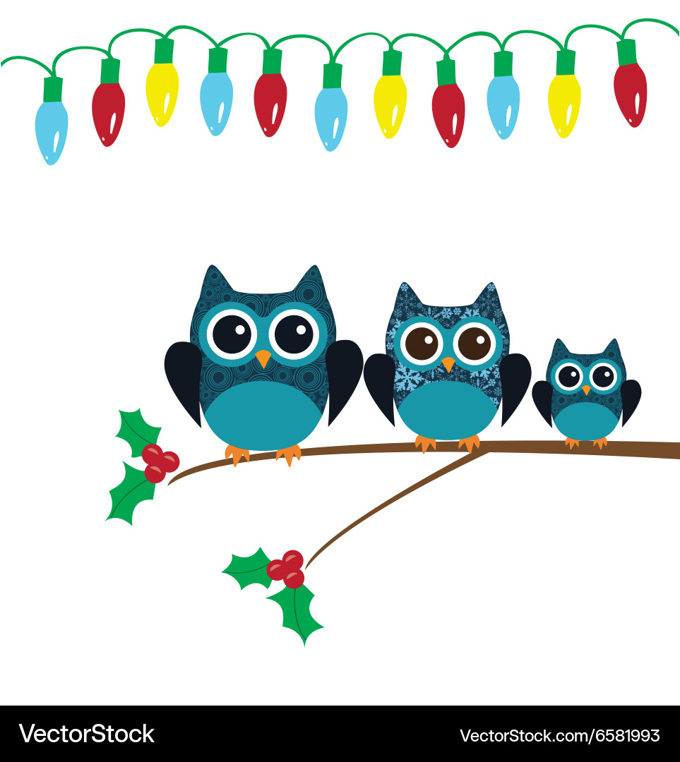 Owl snow family lights Royalty Free Vector Image