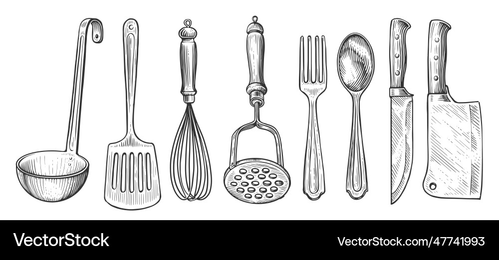 Set of kitchen tools for cooking sketch vintage Vector Image