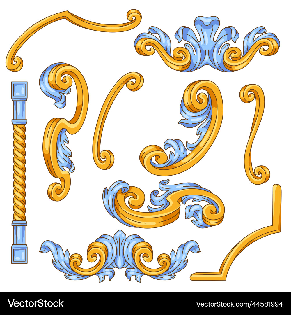 Decorative floral element set in baroque style Vector Image