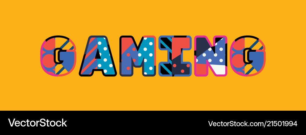 Gaming Konzept Wort Kunst Lizenzfreies Vektorbild