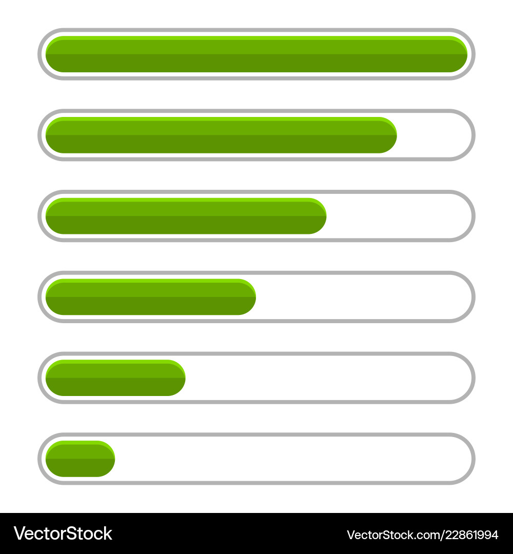 Green progress bar set on white background Vector Image