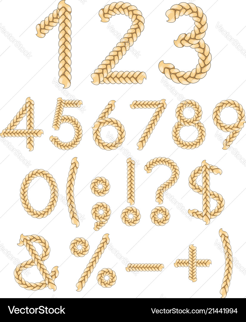 Numbers and signs of braids Royalty Free Vector Image