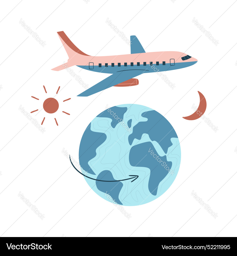 Jet lag concept abstract metaphor globe and plane Vector Image