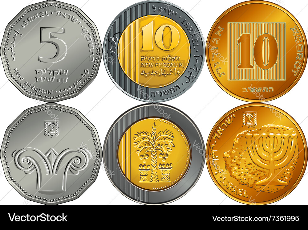 Set israeli silver money shekel coins Royalty Free Vector