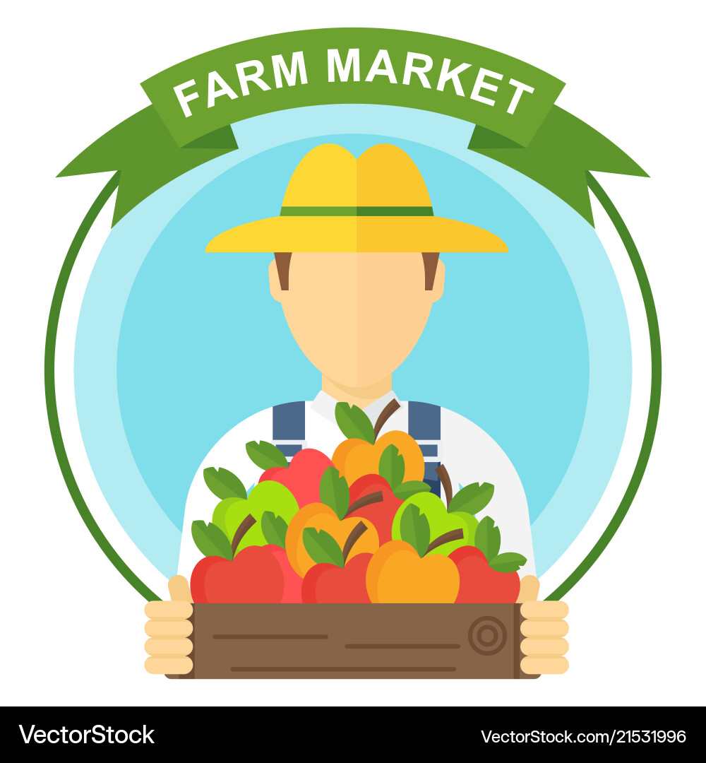 Apple picking logo man with farmers Royalty Free Vector