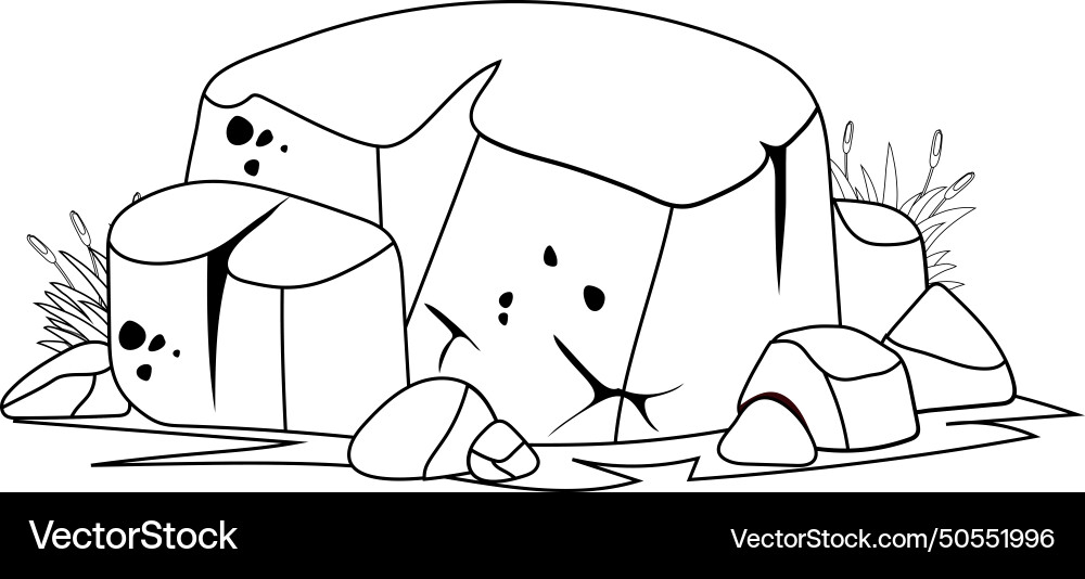 Black and white drawing of stylized rocks Vector Image