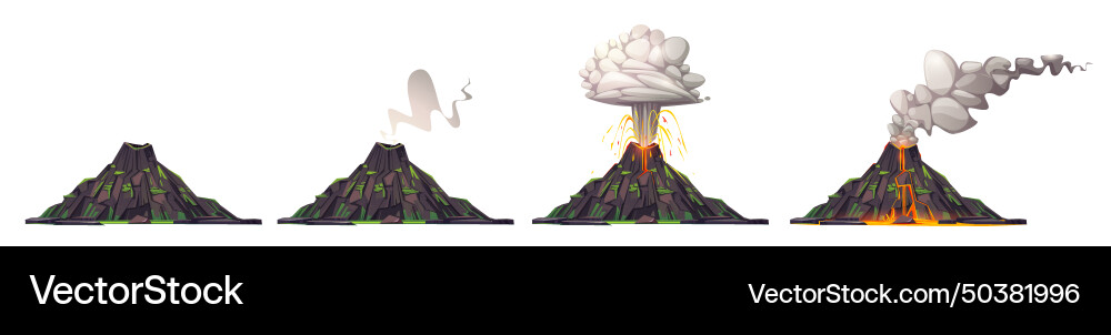 Cartoon volcano lava eruption animation Royalty Free Vector