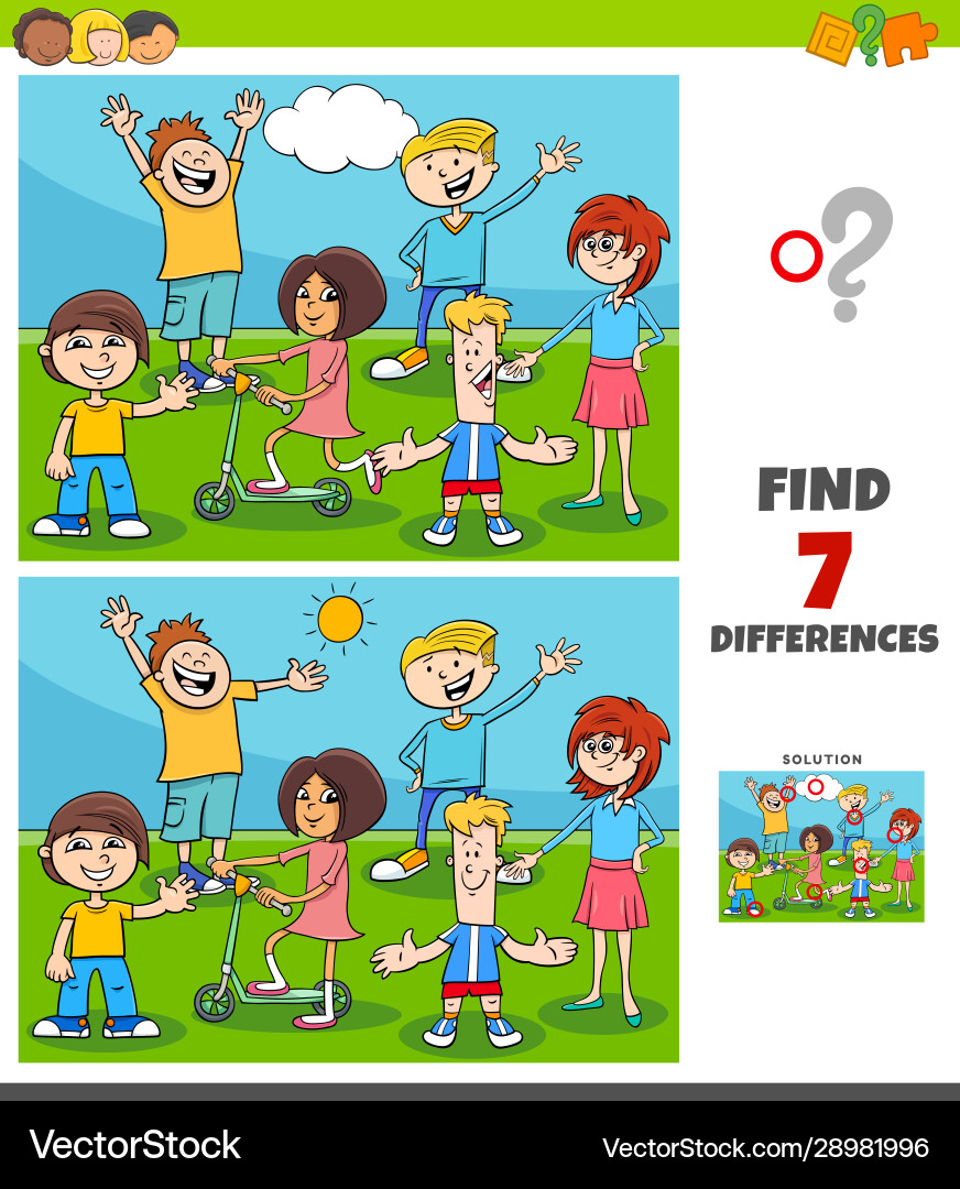 Differences game with kids and teens group Vector Image