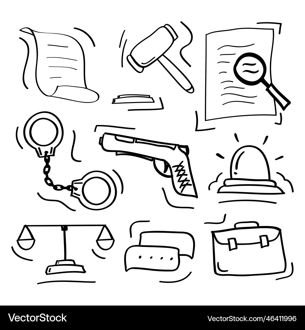 Hand drawn law and justice icons Royalty Free Vector Image
