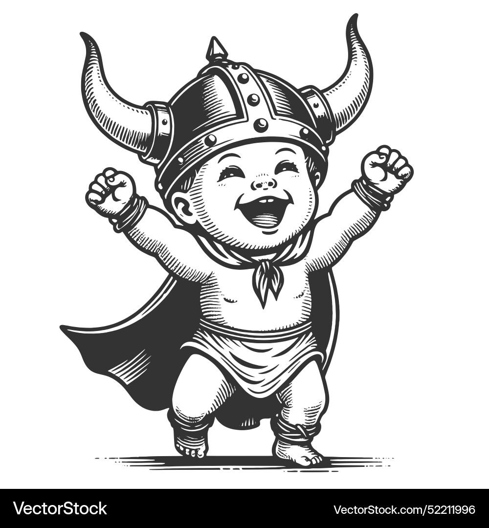 Joyful baby dressed as viking Royalty Free Vector Image