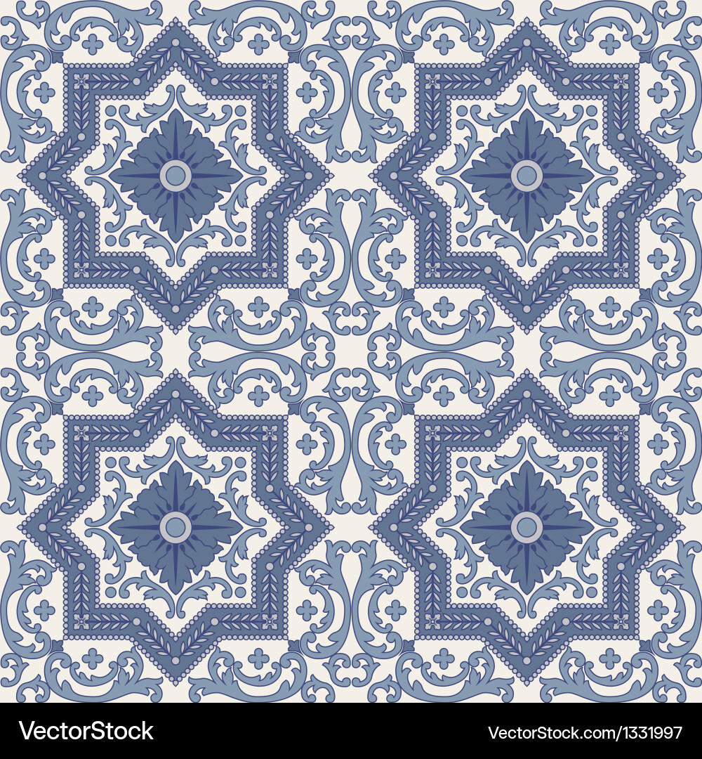 Arabesque seamless pattern in blue and grey Vector Image