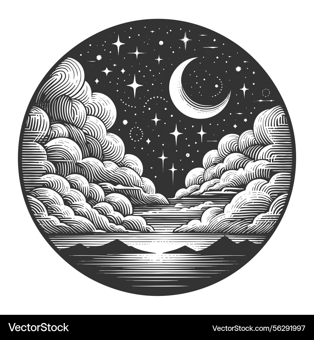 Celestial Moon Engraving Royalty Free Vector Image
