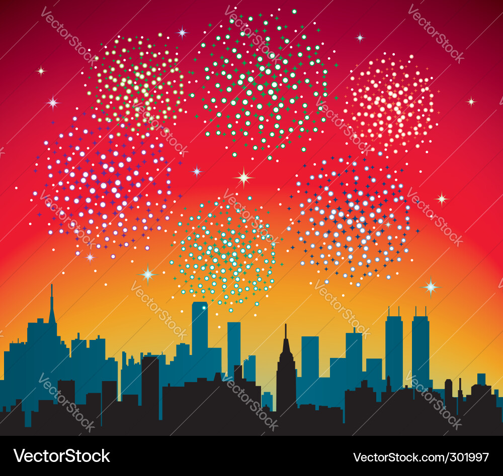 Fireworks over a city Royalty Free Vector Image