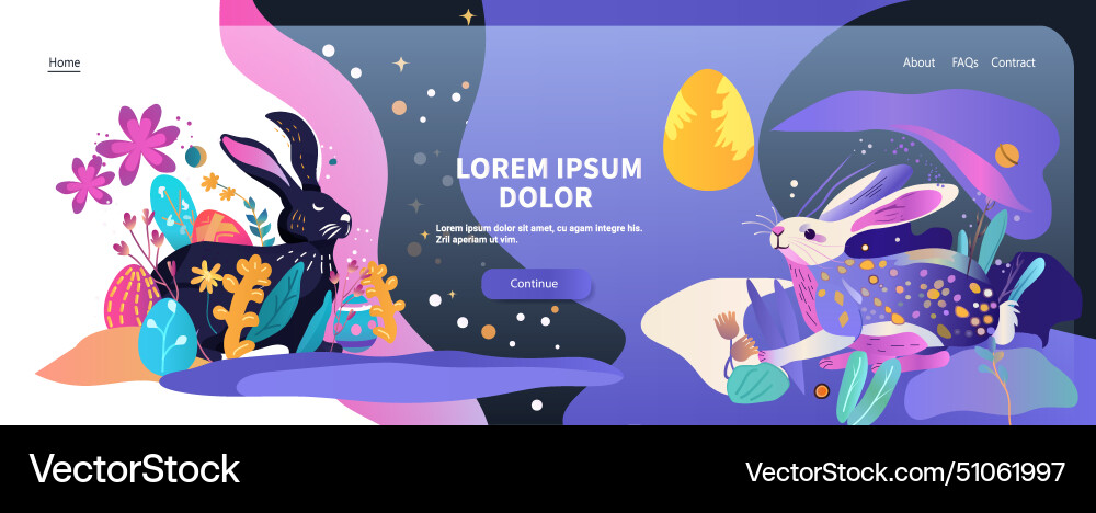 Happy easter greeting card with two rabbits spring