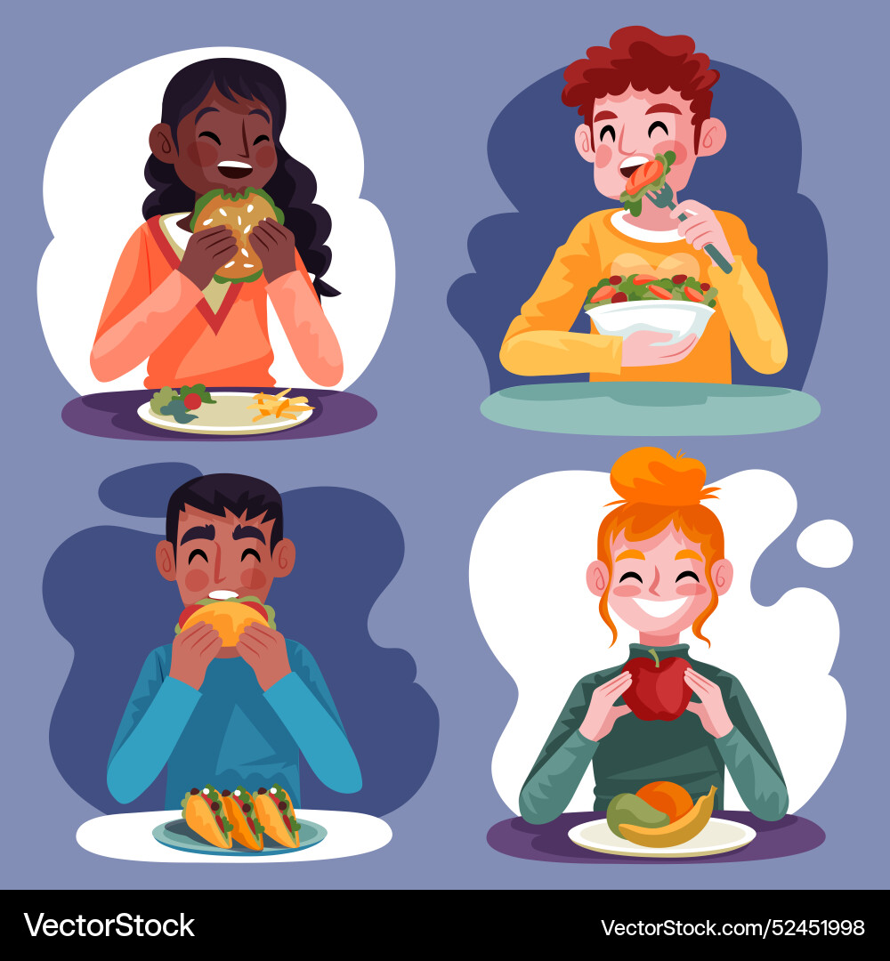 Hand drawn flat design people eating collection Vector Image