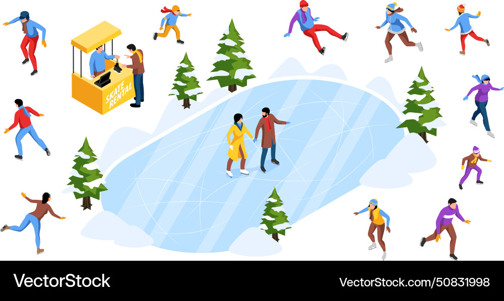 Ice skating isometric set Royalty Free Vector Image