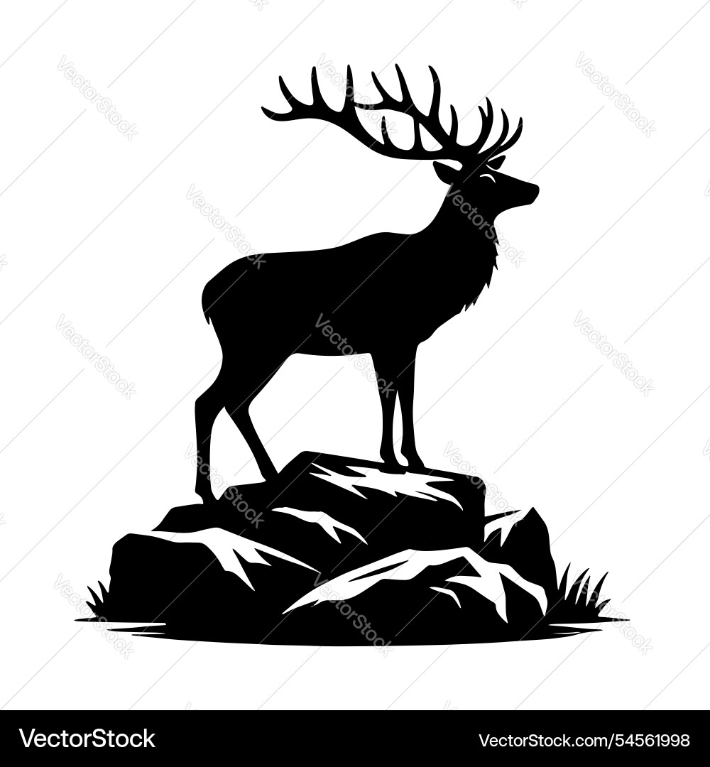 Majestic stag silhouette on rocks Royalty Free Vector Image